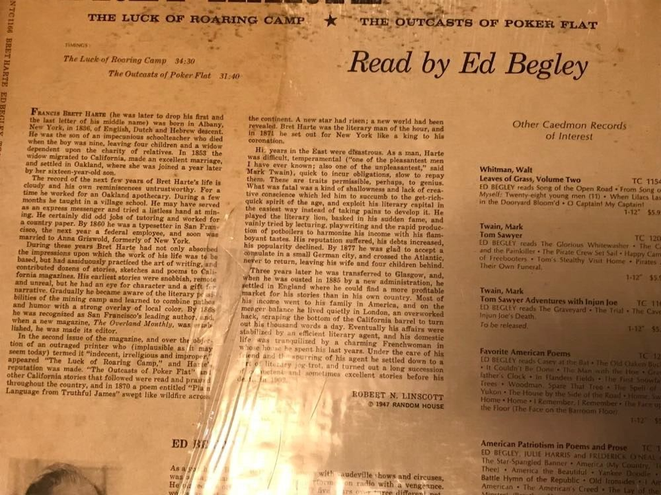 BRET HARTE ED BEGLEY OUTCAST OF POKER FLATS LUCK OF ROARING CAMP LP ...