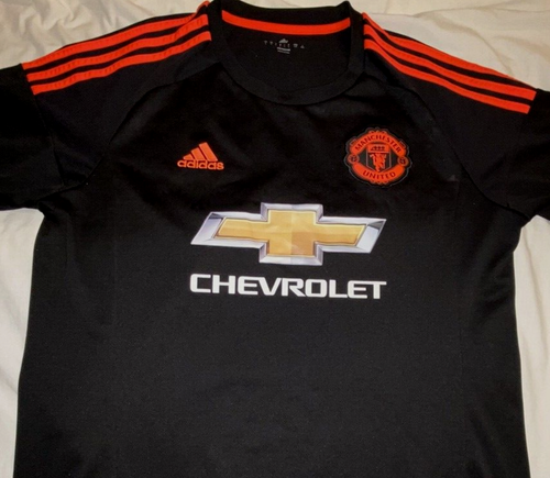 ADIDAS Manchester United Chevrolet Jersey BLACK Soccer MENS L Premier ...