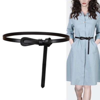 Women Real Leather Waist Belt Wrap Around Self Tie Dress Coats ...