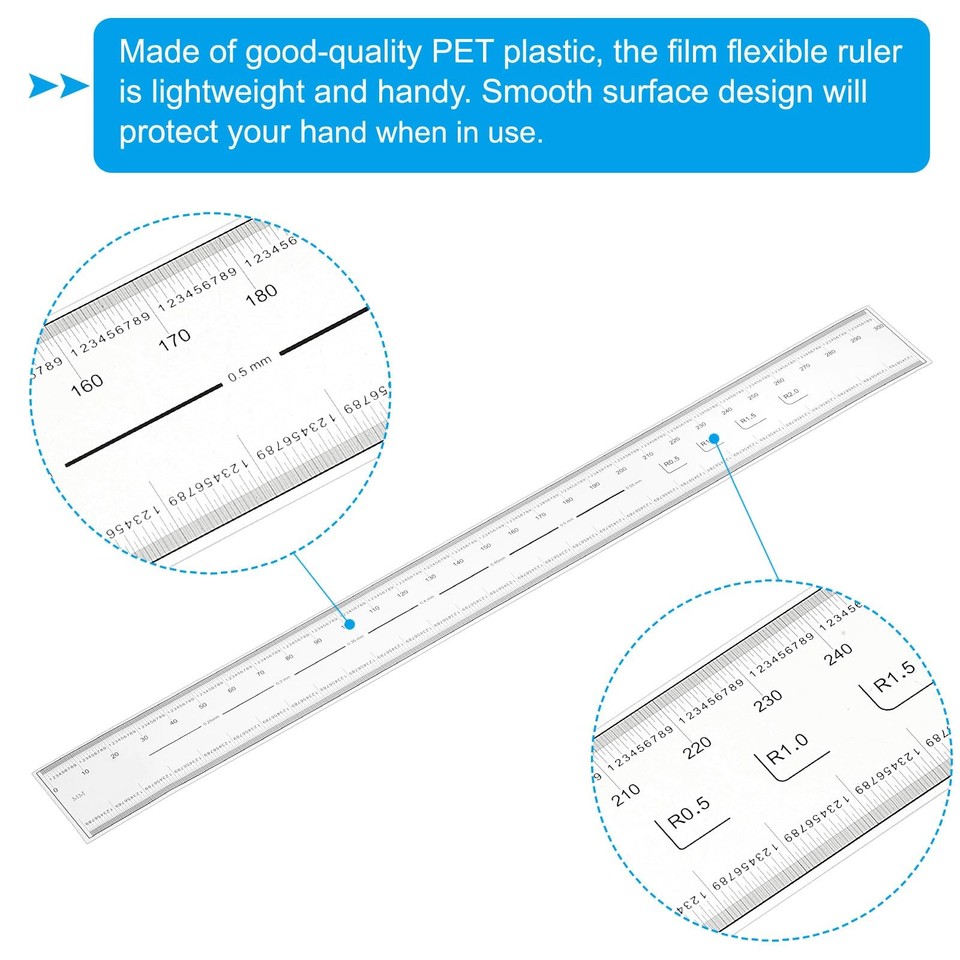 Film Flexible Ruler 100cm 0.1mm Scale with R Angle and Width Lines ...