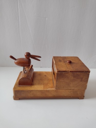 Vintage Mechanical Cigarette Box Dispenser Wood w/pecking bird | eBay