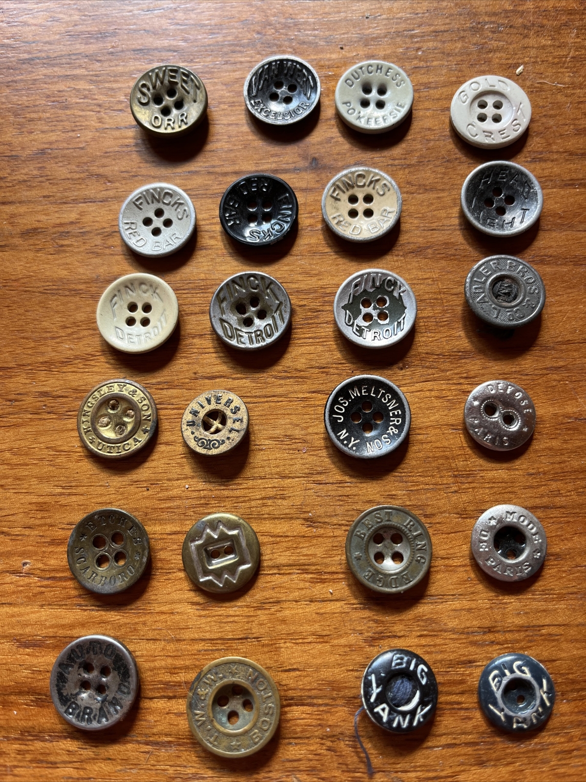 Vintage Metal + Work Buttons Lot Finck Yank Depose Auto Brand Dutchess ...