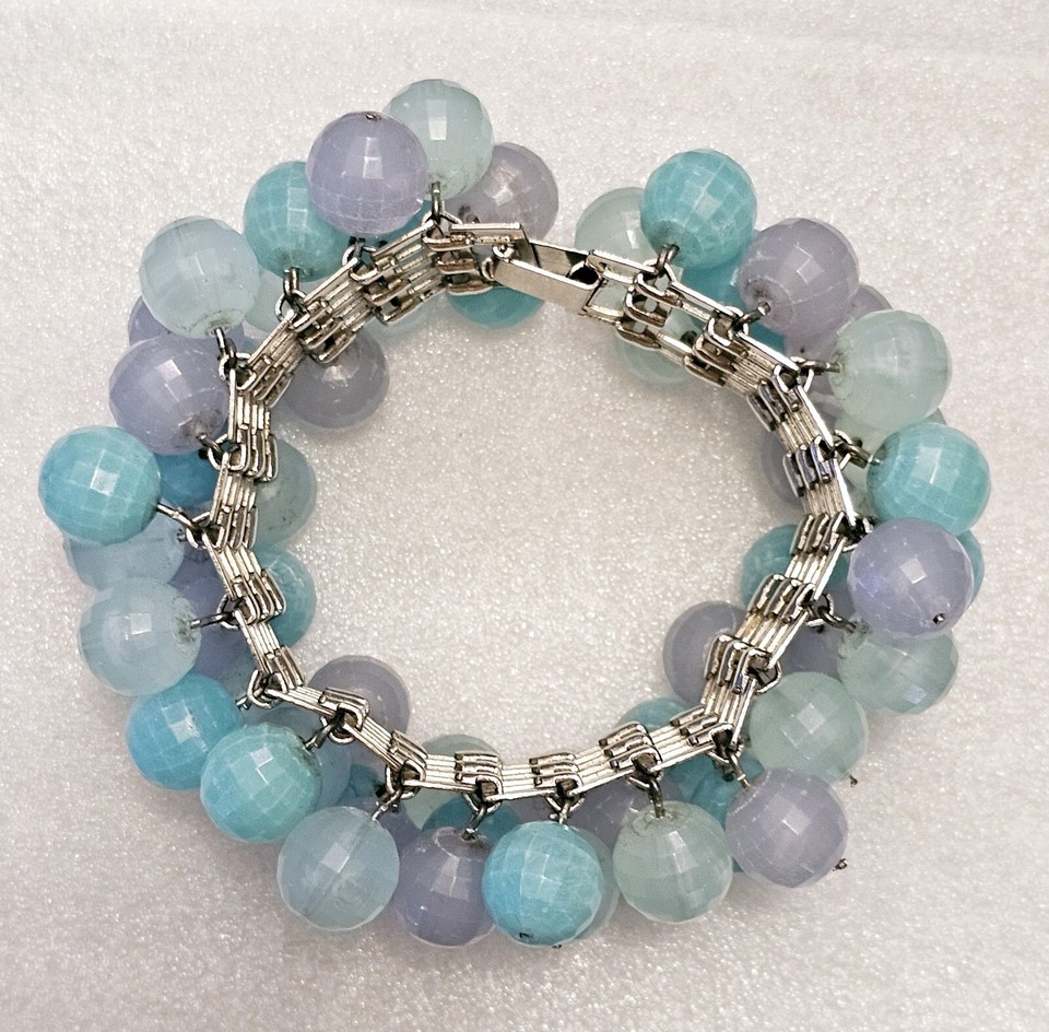 Vintage Bracelet Faceted Lucite Dangles in Purple, Green & Blue | eBay