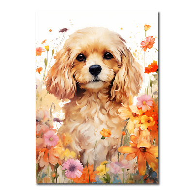Cavoodle Dog Pet In Flowers Watercolour Style Painting Wall Art Poster ...