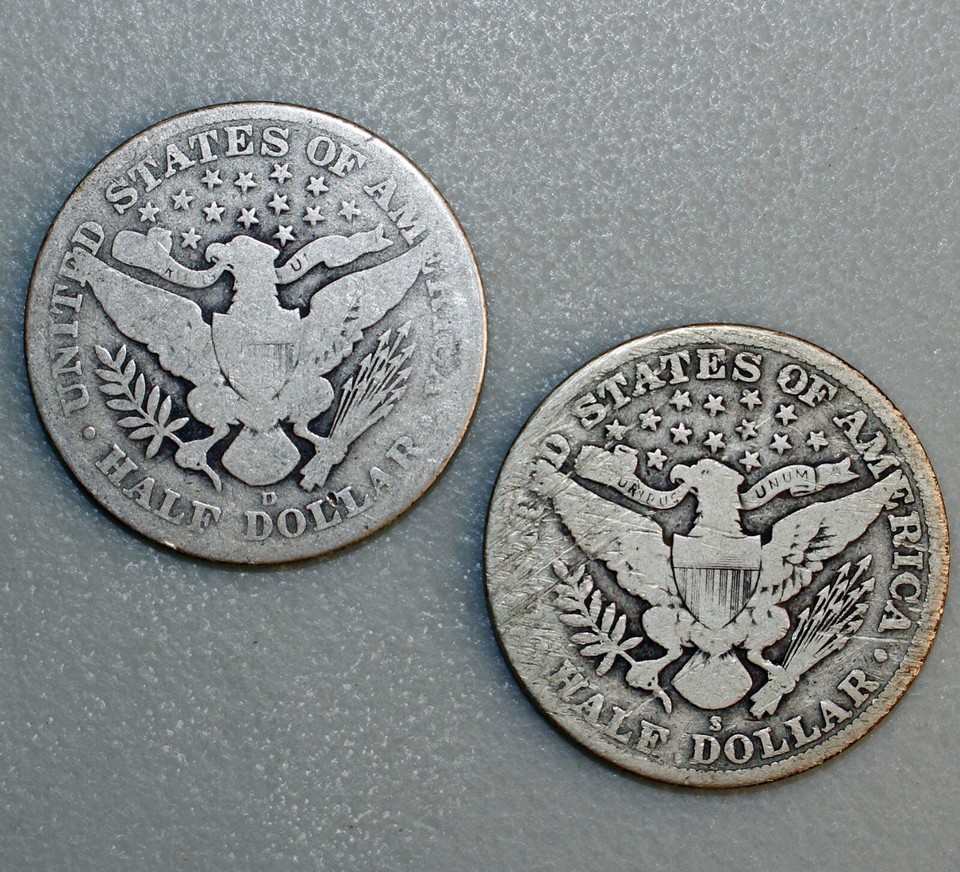 1915 + 1915 D Barber Half Dollar Silver Type Coin Fifty Cent Circulated ...