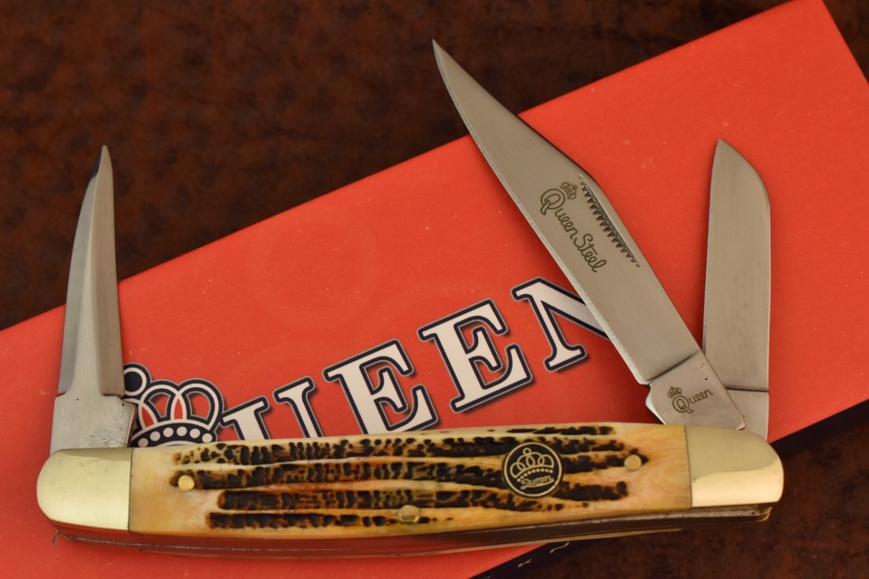 QUEEN STEEL WINTERBOTTOM GROOVED BONE STOCKMAN W/PUNCH KNIFE NICE ...