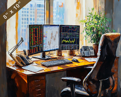 Modern trading desk with stock charts oil painting 8x10 Print | eBay