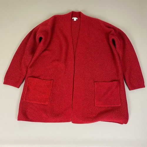 J. Jill Red Boucle Knit Open Cardigan Sweater Size Medium Red w ...
