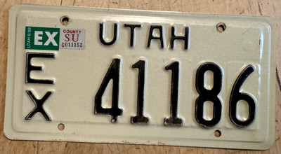 UTAH 1989 EXEMPT LICENSE PLATE " EX 41186 " UT CITY COUNTY STATE GOV ...