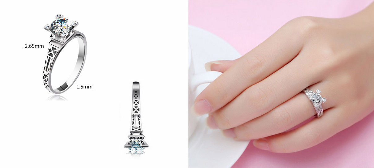 Silver SP Paris The Eiffel Tower Engagement Wedding Ring RS28 | eBay