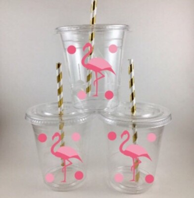 Flamingo Party Cups Set/12 With Lids Straws Flamingos Luau Pool ...