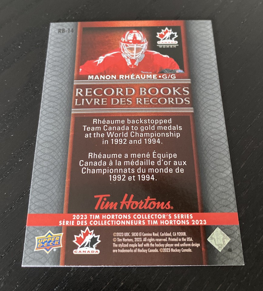 2023 Upper Deck Tim Hortons Record Books Manon Rheaume Canada! RB-14 | eBay