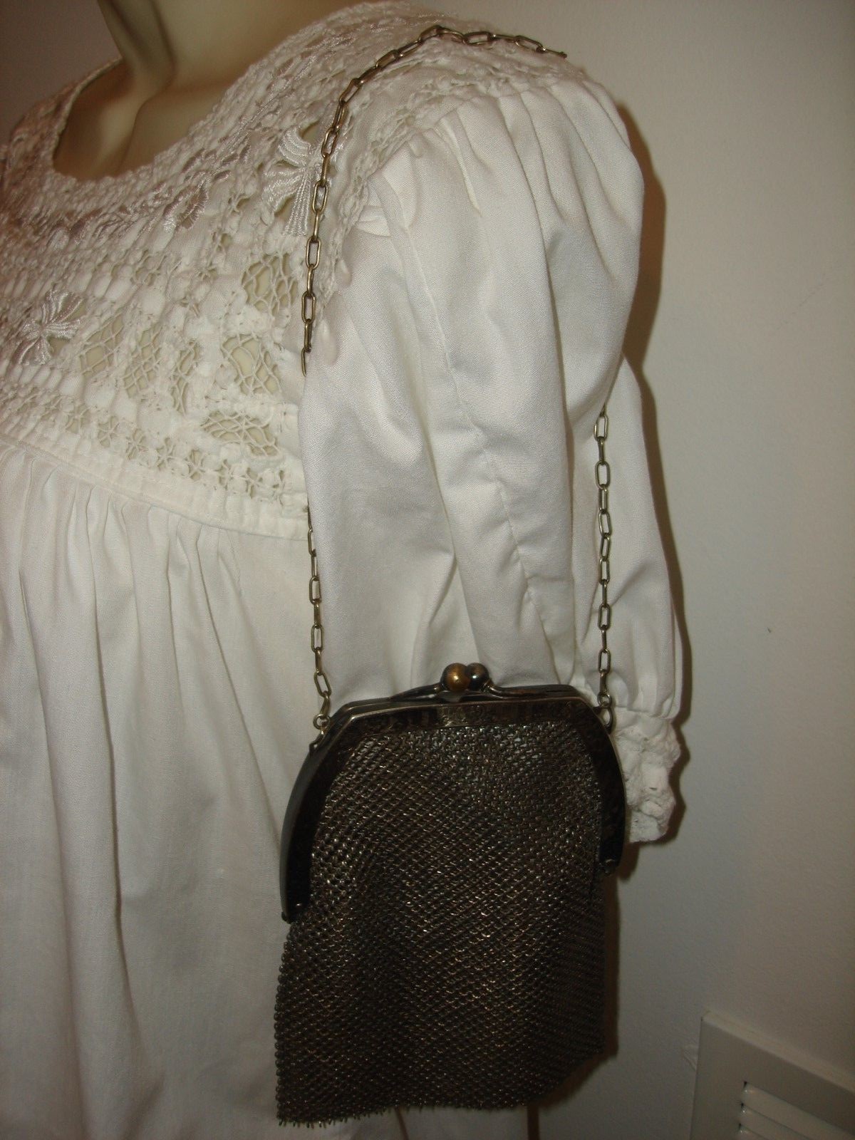 Antique Sterling Tone Ornate Mesh Purse Chain Handbag Wire Woven ...