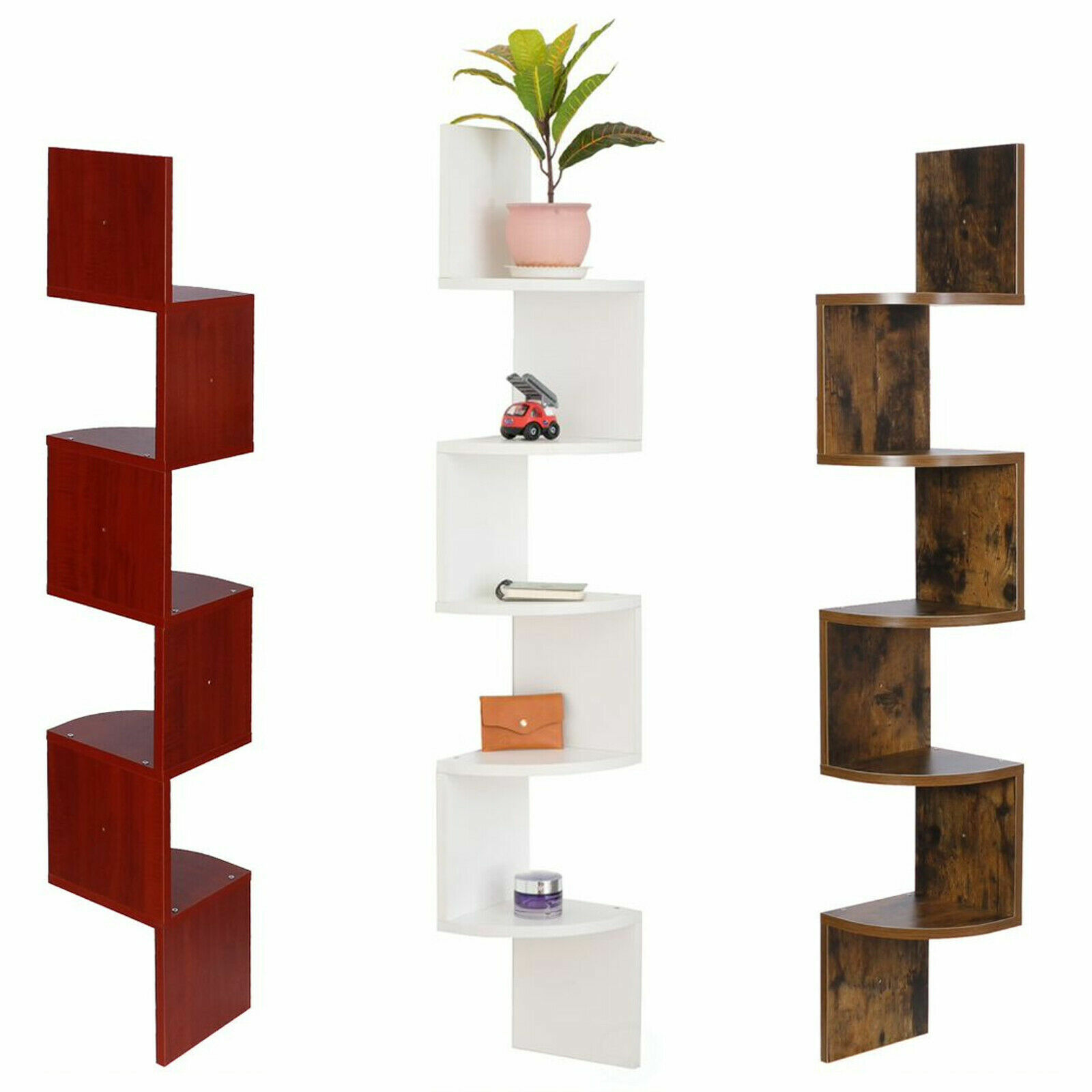 3 5 Tier Corner Shelf Floating Wall Shelves Storage Display Bookcase Home Decor