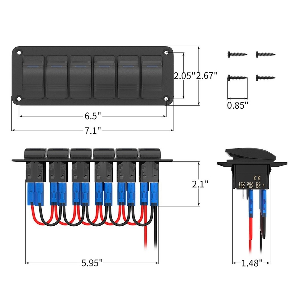 LED Rocker Panel 12V 24V 6 Gang Car Panel on for Automotive Car8843 ...