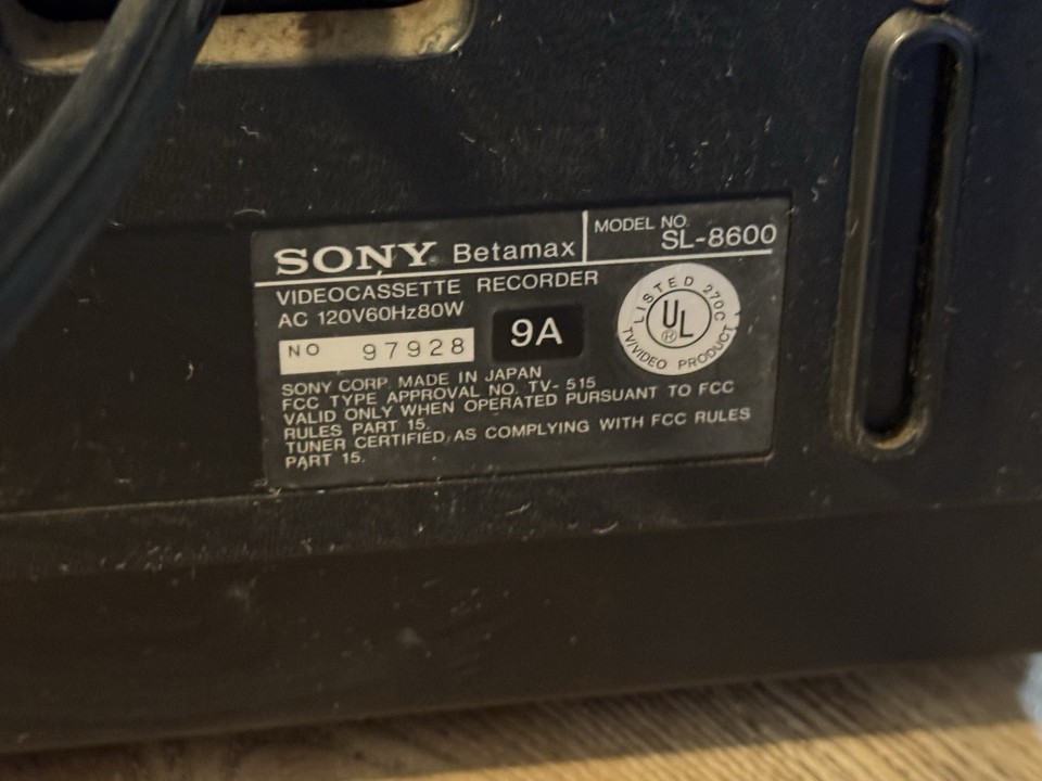 Sony Betamax SL-8600 Stereo 1979 Video Cassette VCR Recorder Vintage ...