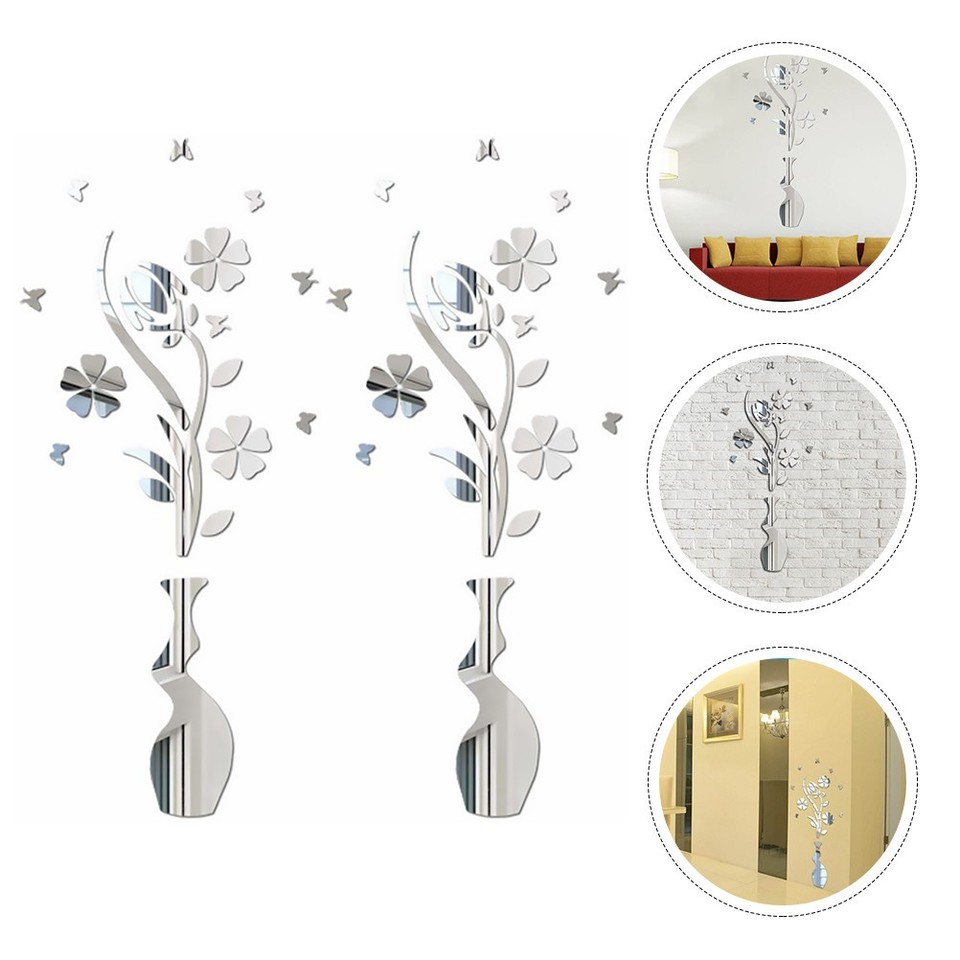 2 Pcs Acrylic Wall Stickers 3D Mirror Decals Decorative Wall Art Wall ...