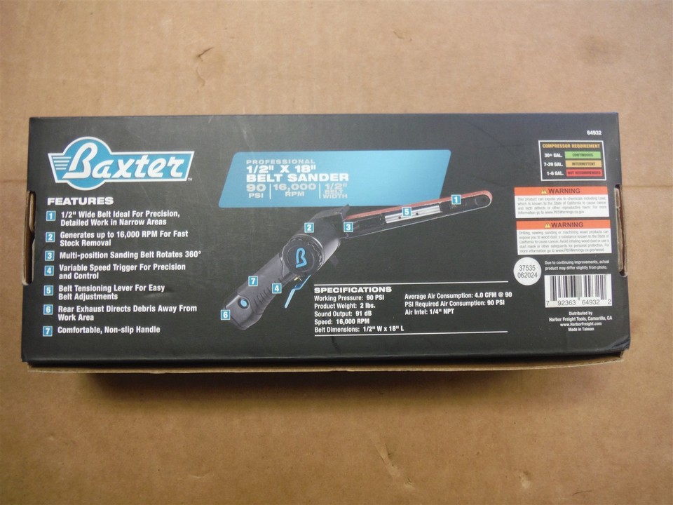 Baxter 64932 Air Operated Belt Sander, 1/2" X 18" *B04 | eBay
