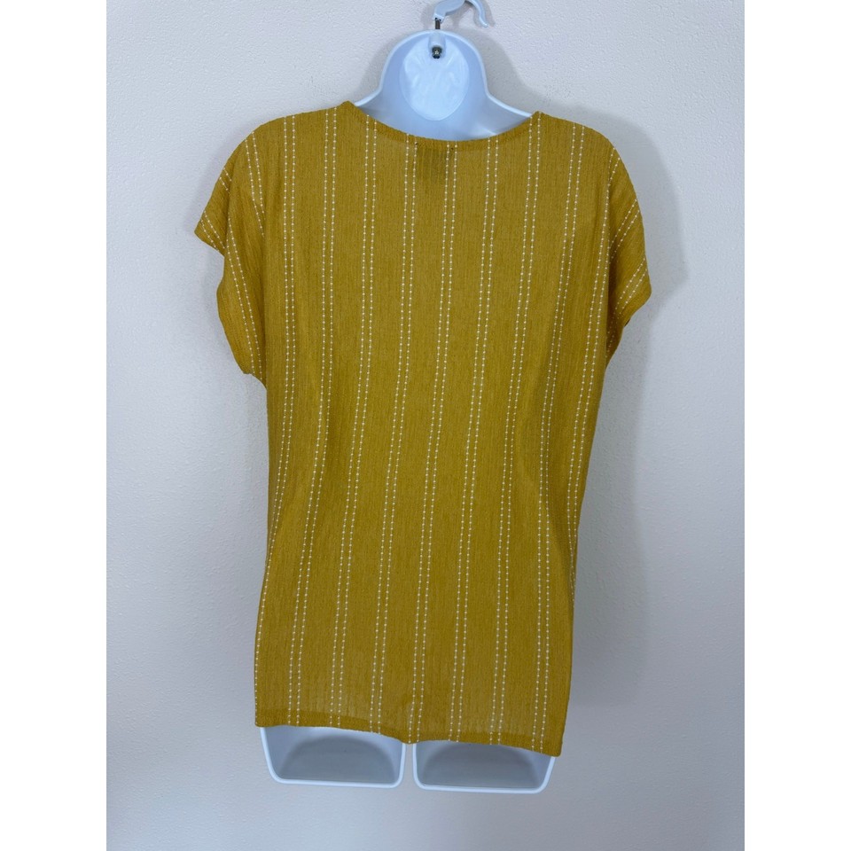 Anthropologie W5 Yellow Striped Tie Front Blouse Women’s Size Large ...