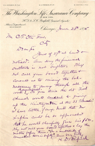 Washington Life Insurance Chicago IL 1895 Letterhead Financial Outlook ...