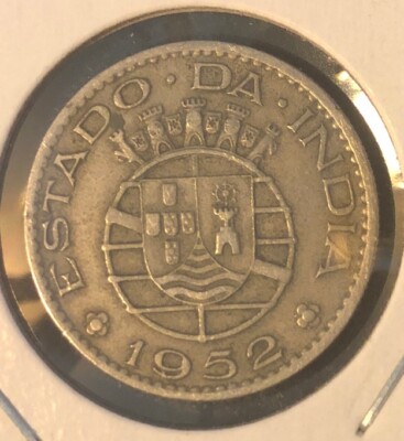 1952 Indian Half 1/2 Rupia Copper Nickel Coin - Portuguese India-KM#26 ...