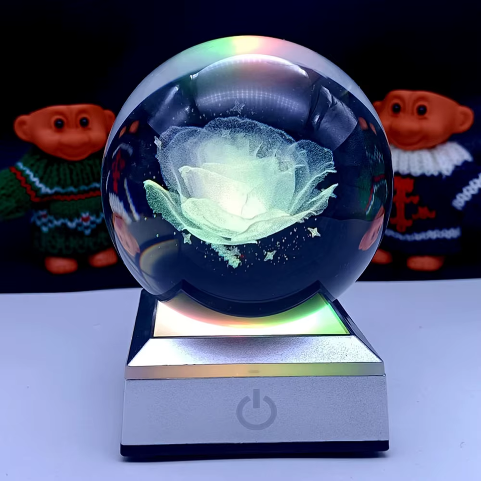 USB Night Light LED Crystal Ball Table Lamp 3D Moon Planet Galaxy Decor ...