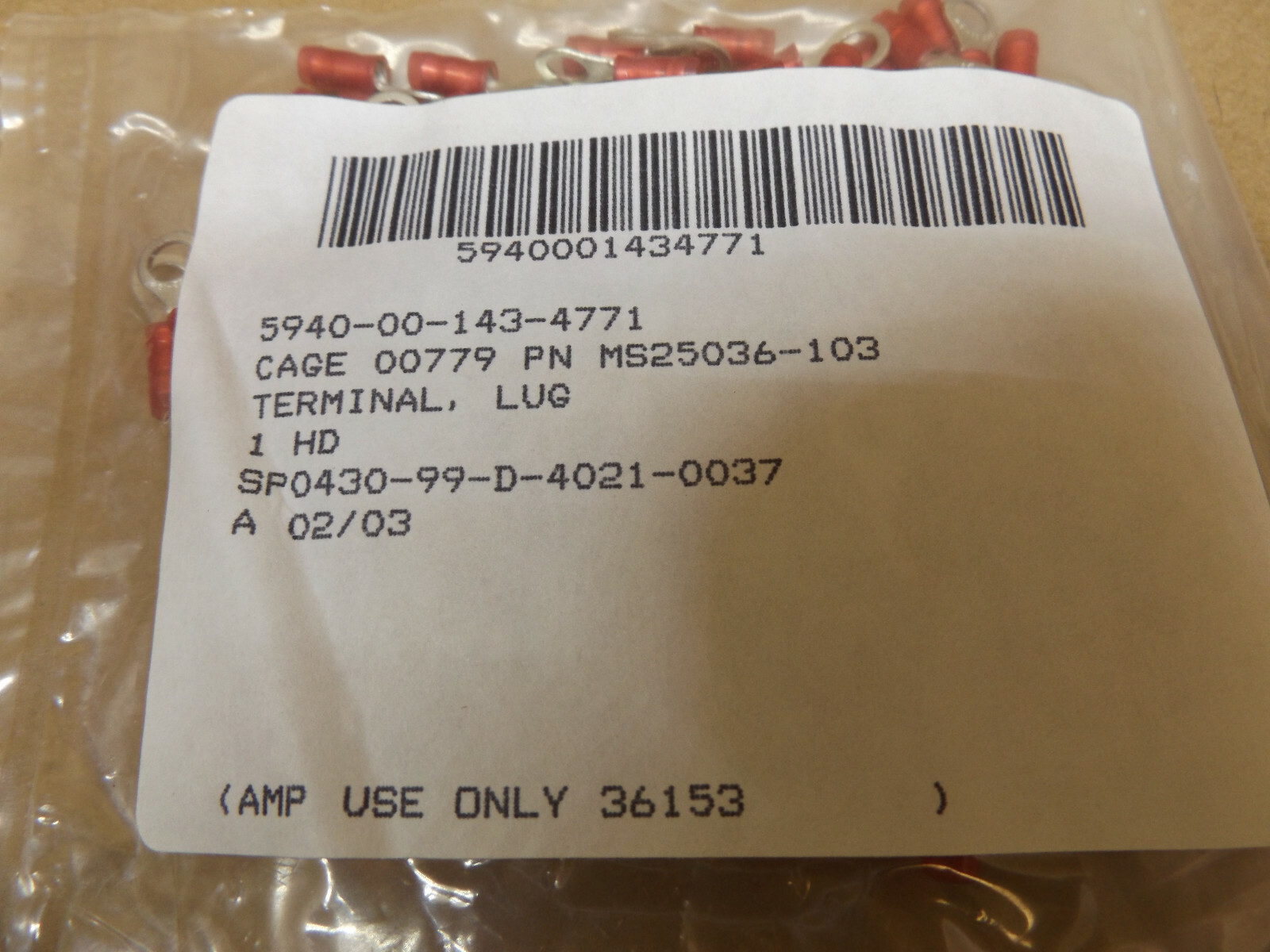 Tyco/AMP 36153 Ring Crimp Terminal PIDG MS25036-103 NSN 5940-00-143 ...