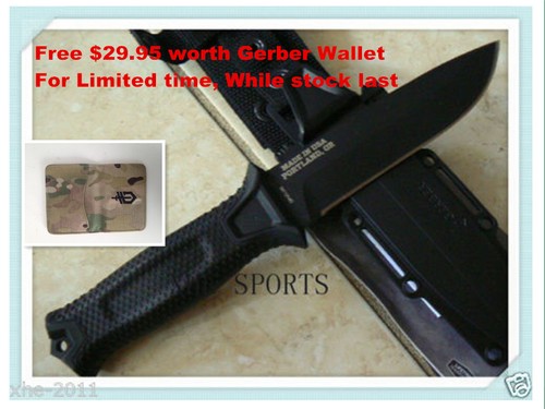 Gerber USA Made Strongarm Fixed Blade Pig Survival Knife - Black Fine ...