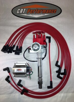 CHEVY 327 350 SMALL HEI DISTRIBUTOR RED + 60K COIL + HP 8MM WIRES UNDER ...