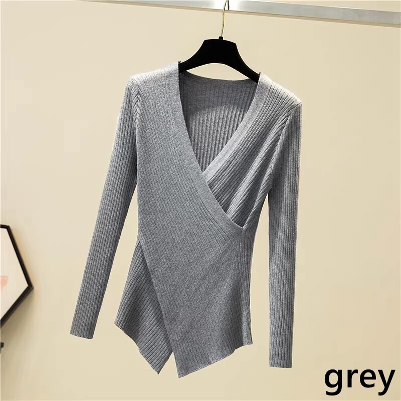 Lady Knitted Top Pullover Sweater V-neck Knitwear Slim Fit Casual ...