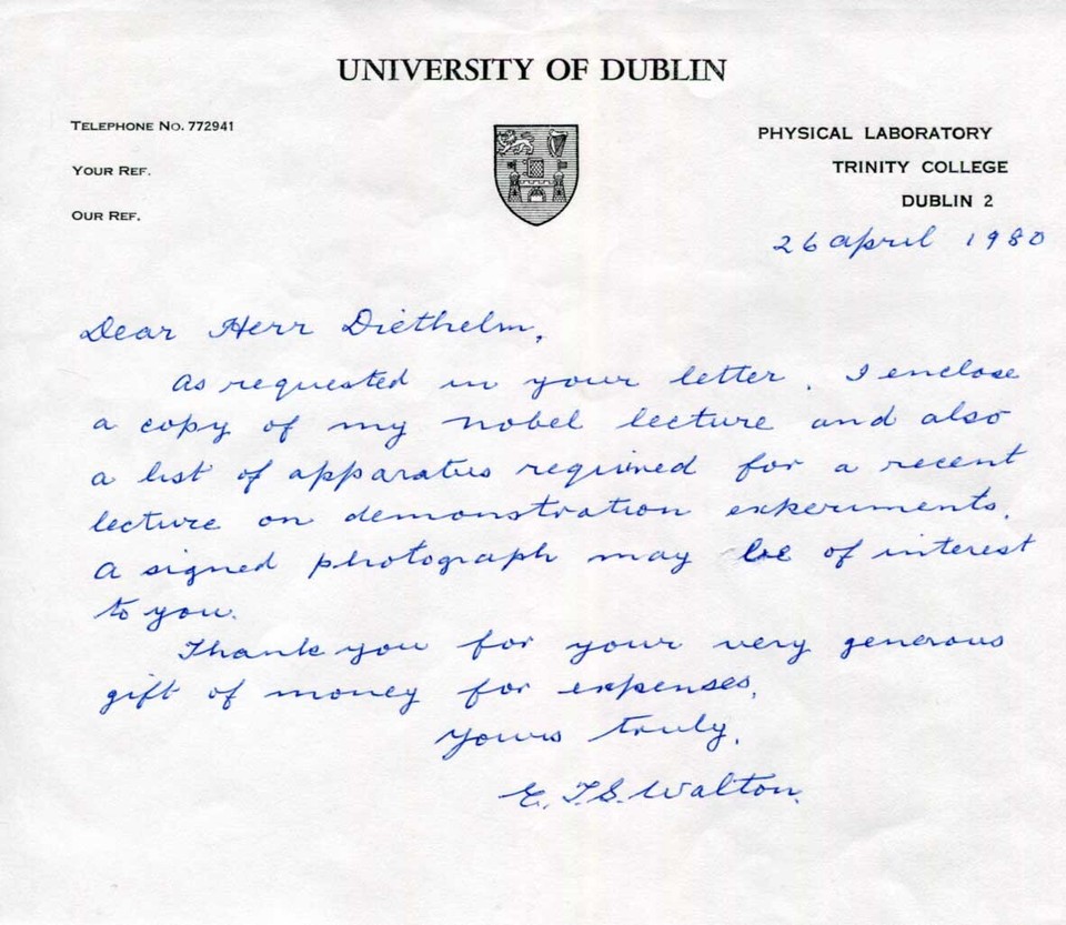 NOBEL PRIZE in PHYSICS 1951 Ernest Walton (+95) autographs, handwritten ...