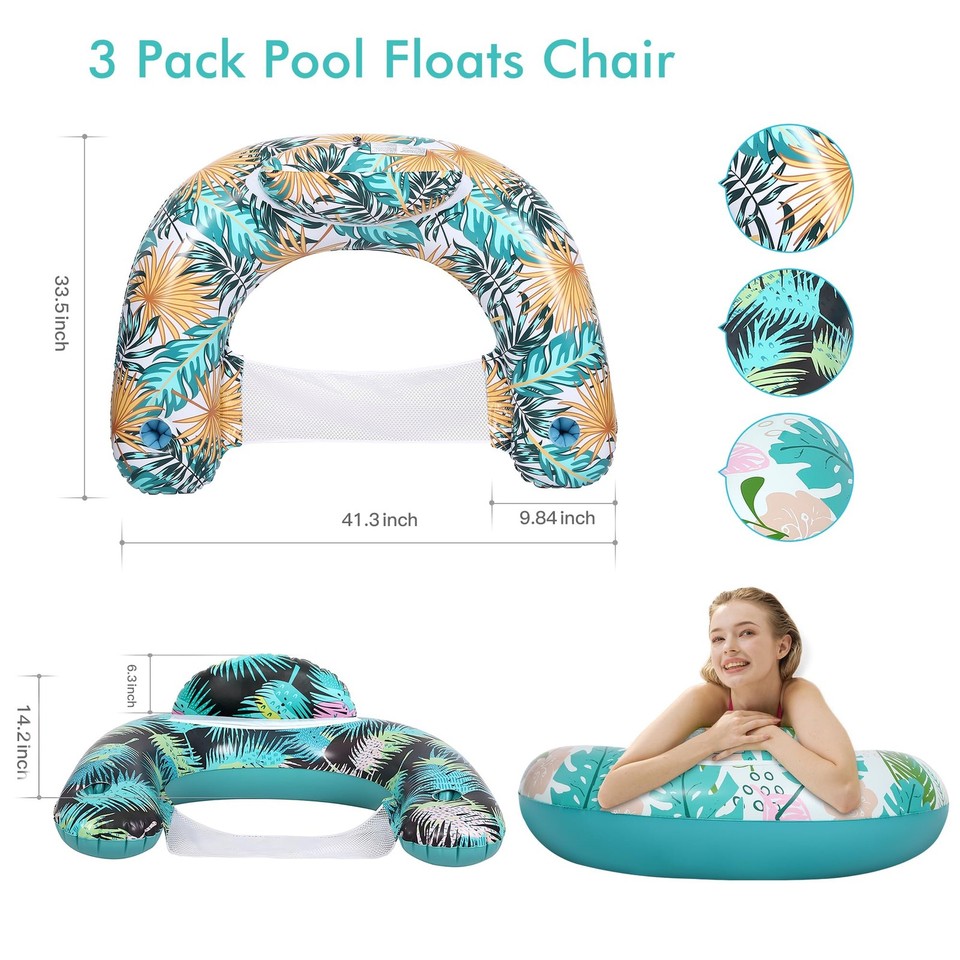 3 Pack Pool Floats Adult, Pool Floaties for Adults with Two Cup Holders ...