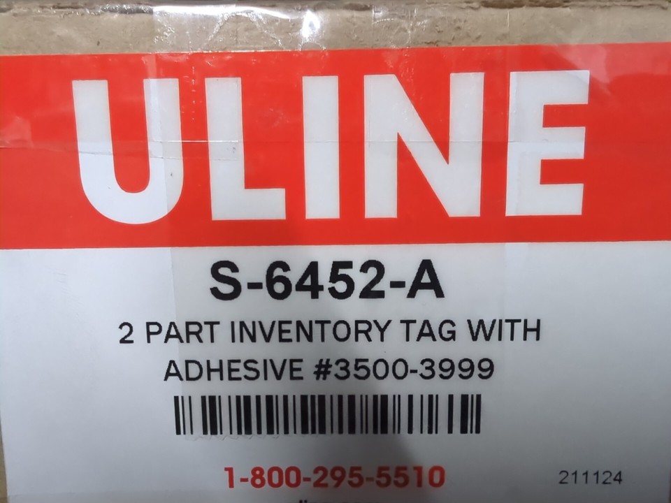 ULine S-6452-A 2 Part Inventory Tag with Adhesive Sequence: 3500-3999 ...