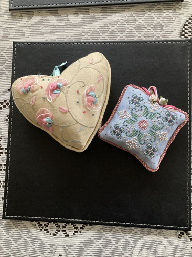 Pair of pretty pincushions with beading and ribbons | eBay