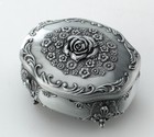 SILVER METAL TIN ALLOY OVAL WIND UP MUSIC BOX ( 100 SONGS TUNES ...