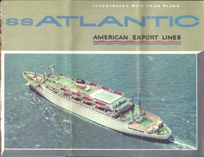 American Export Lines SS Atlantic 8/61 Promo brochure w/deck plans ...