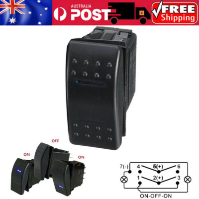 2-Led Blue Rocker Switch 7-Pin ON-OFF-ON DPDT 3-WAY 12V-24V Waterproof ...