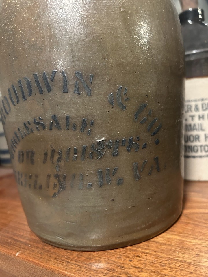 1800s Antique Wheeling W.VA Stoneware Merchant Jug Crock West Virginia ...