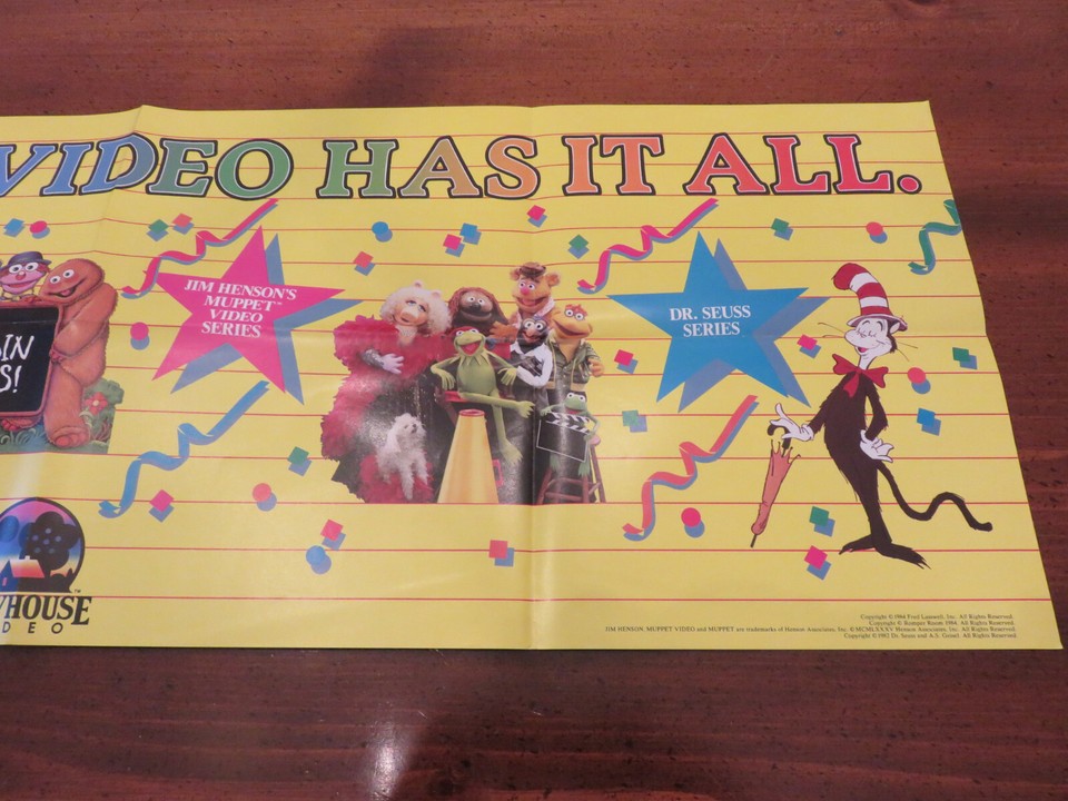 PLAYHOUSE VIDEO POSTER VINTAGE 36" x 12" MUPPETS GRINCH DR SEUSS ...