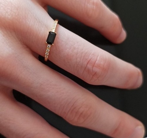 NEW Women's 18k Gold Plated Baguette Black Onyx Synthetic Diamond Ring Size 5.5 | eBay