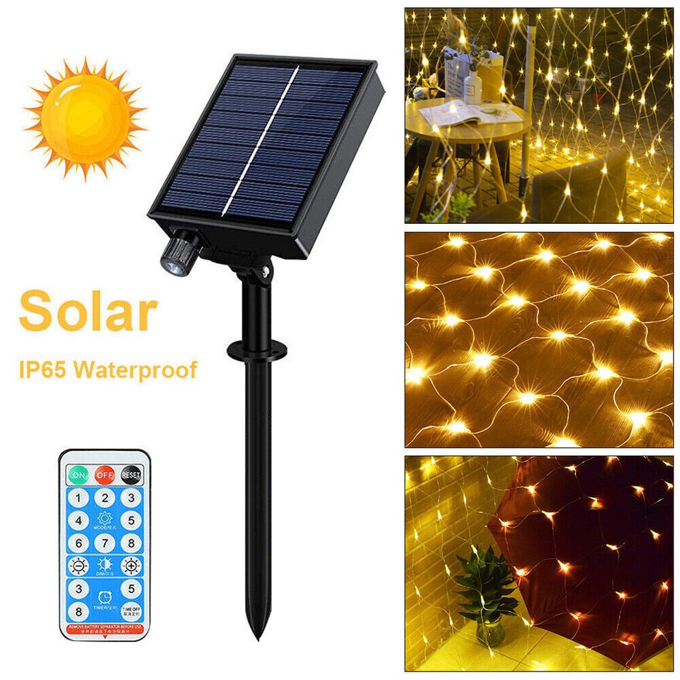 Solar Net Lights 200 LED 9.8Ftx6.6Ft Outdoor Net Mesh Lights 8 Modes ...