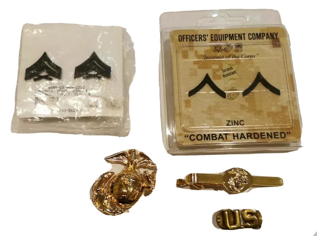 US Marine Corps Left Cap Gold Hat Cap Pin Emblem Tie clasp corporal E4 ...