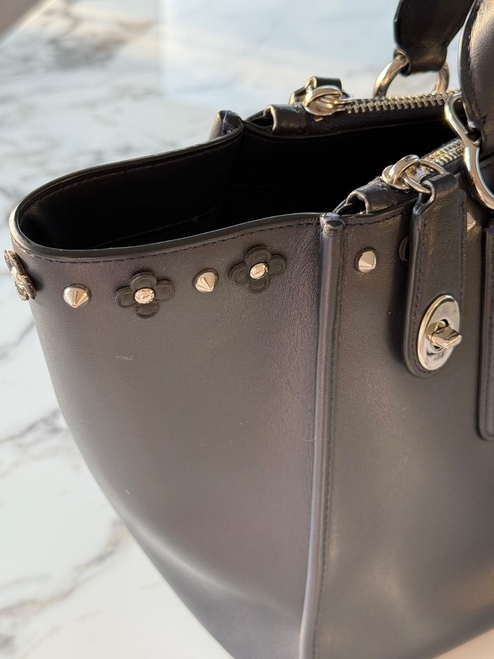 COACH Crosby Carryall with Floral Rivets | Navy Leather | Top Handle ...