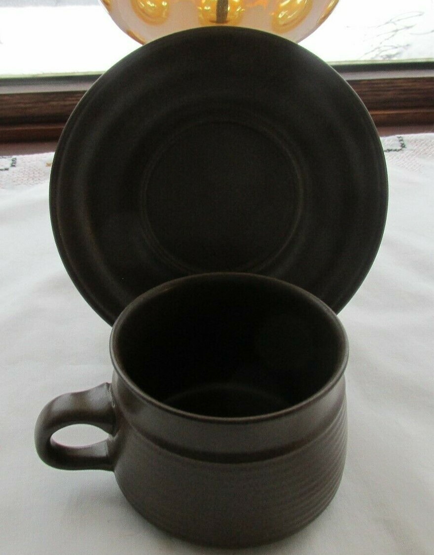 DENBY POTTERY ENGLAND MAYFLOWER PAT CUP 4 1/4"W & SAUCER 5 3/4"W SET ...