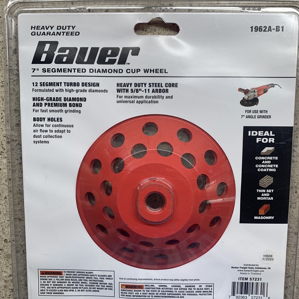 NEW Bauer 7" Diamond Cup Wheel 12 Segments Concrete Grinding Wheel ...