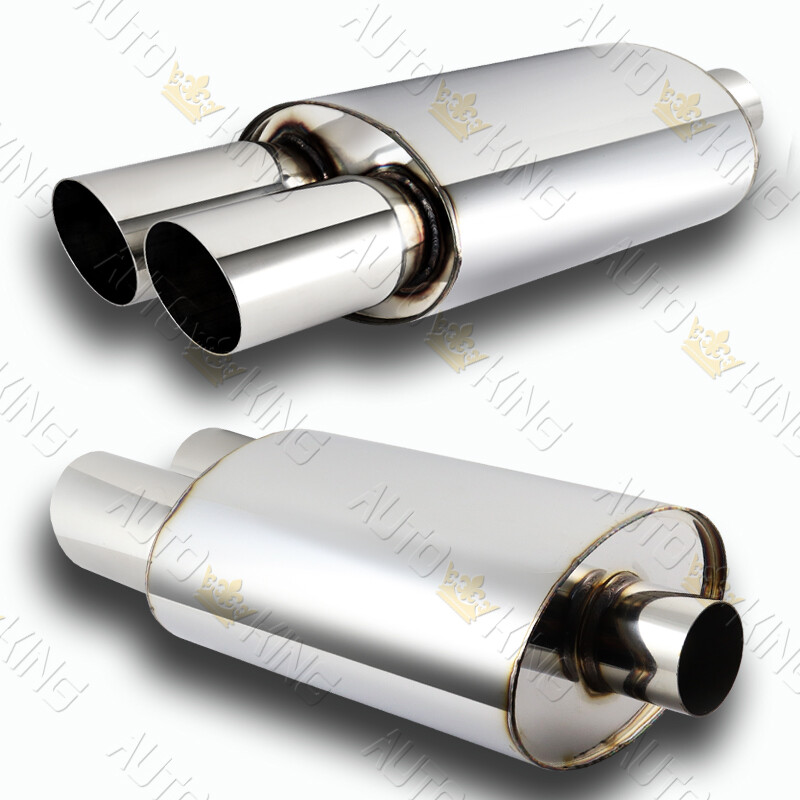 UNIVERSAL 3" DUAL SLANT TIP 2.5" INLET STAINLESS EXHAUST RESONATOR ...