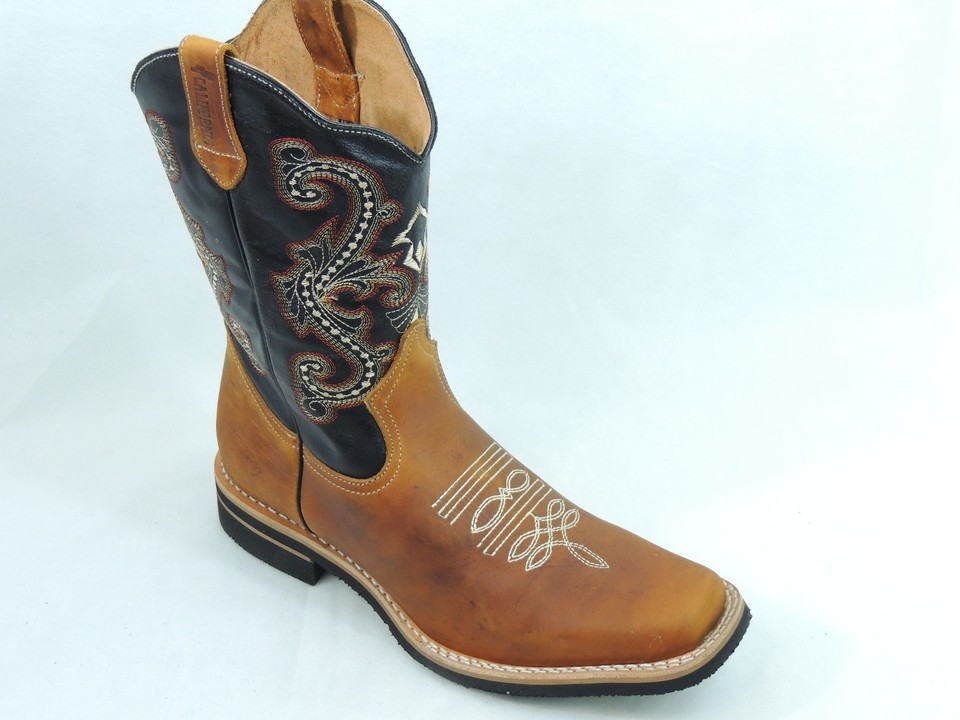 MEN'S RODEO COWBOY BOOTS GENUINE LEATHER WESTERN SQUARE TOE BOTAS ...