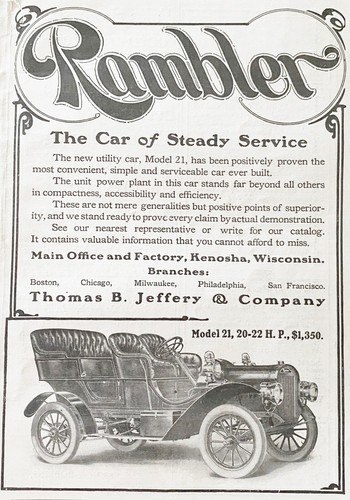 RAMBLER Model 21 1907 Old Car Print Ad~Thomas B. Jeffery & Co Factory ...