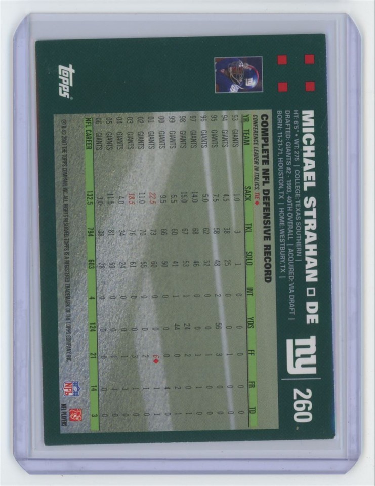 2007 Topps Michael Strahan Football Card New York Giants #260 | eBay