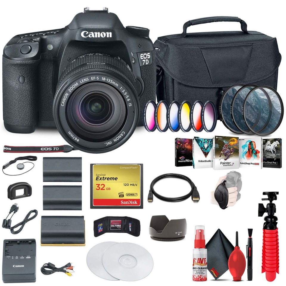 Canon EOS 7D DSLR Camera with 18-135mm Kit (3814B016) + 32GB Compact ...